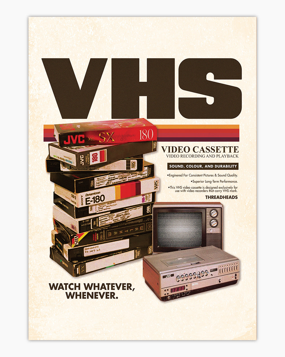Vintage VHS Tapes Art Print | Official Threadheads Originals Merch Australia