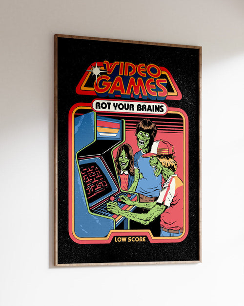 Video Games Rot Your Brains Art Print | Designed by Steven Rhodes Australia